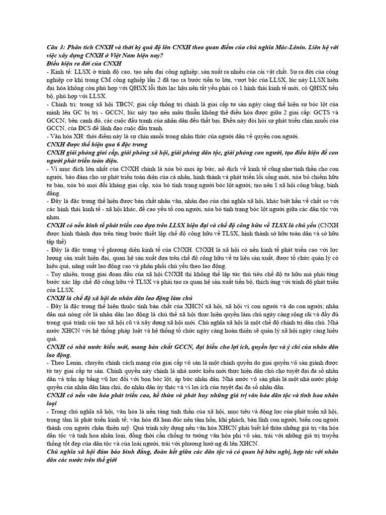 ĐỀ CƯƠNG CHỦ NGHĨA XÃ HỘI KHOA HỌC FTU | PDF