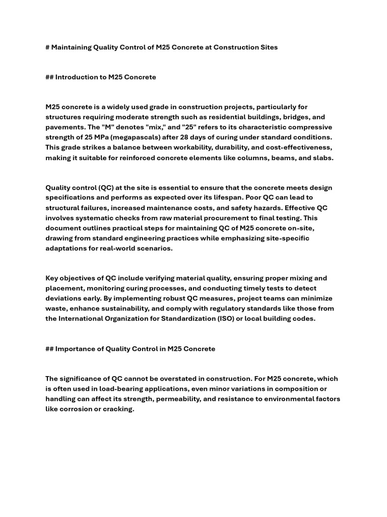 Quality Control for M25 Concrete | PDF | Concrete | Cement