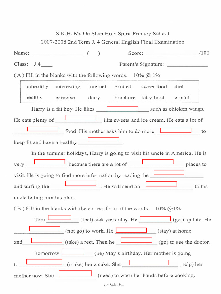 Holy Spirit - 2007-2008 - 2nd Term Final Exam GE A | PDF | Cuisine | Foods