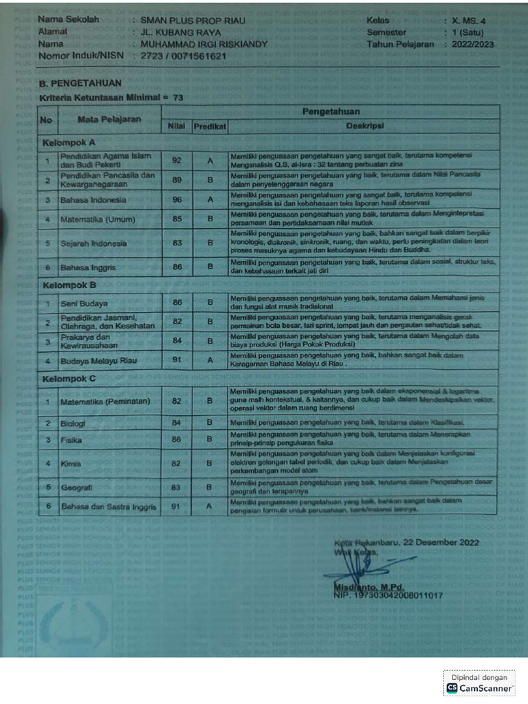 Nilai Rapor Semester 1-6 - Compressed | PDF
