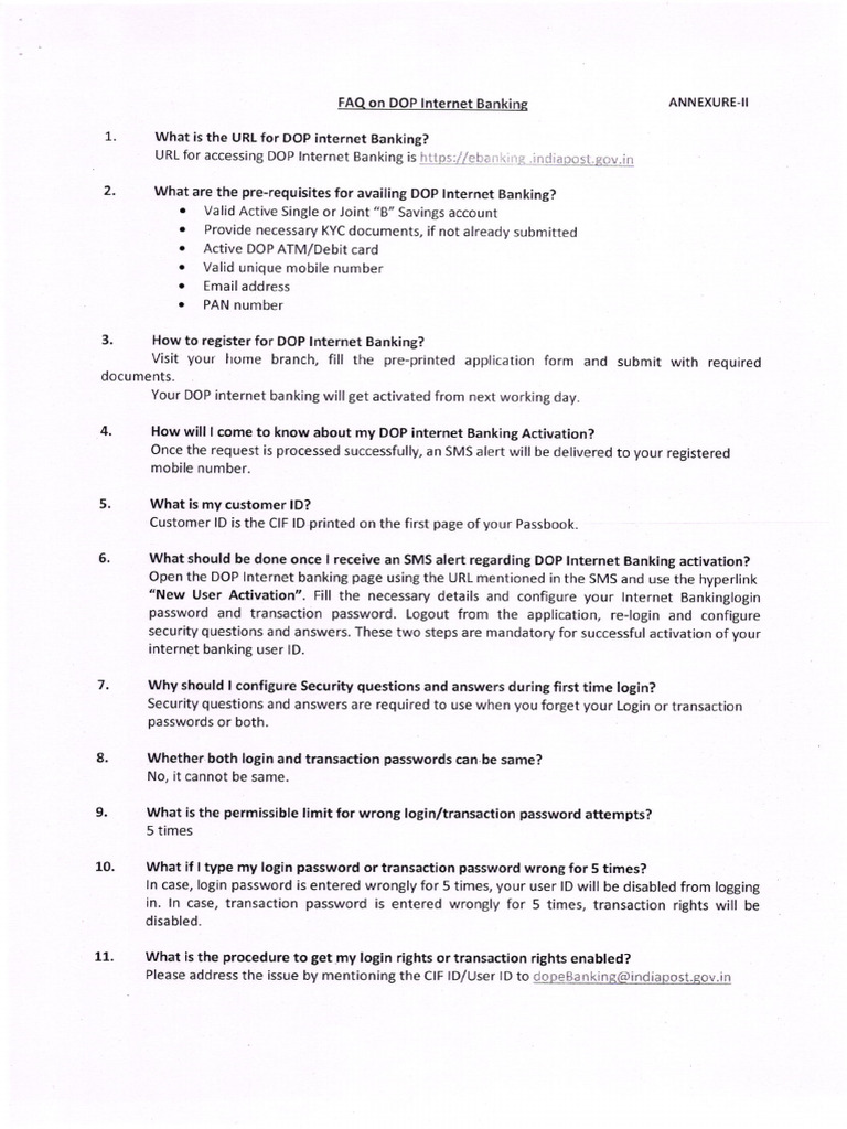FAQs Dop Internet Banking | PDF | Online Banking | Banks & Banking