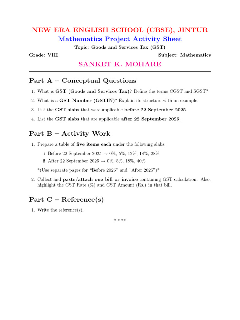 Activity GST Slab - Mathematics | PDF