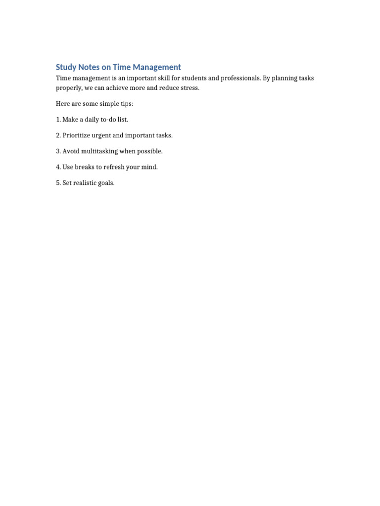 Study Notes On Time Management | PDF