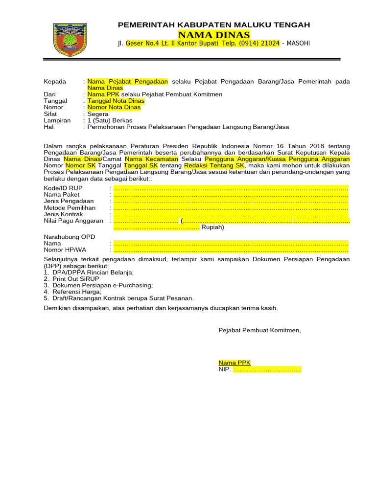 04 Template Nota Dinas PPK | PDF