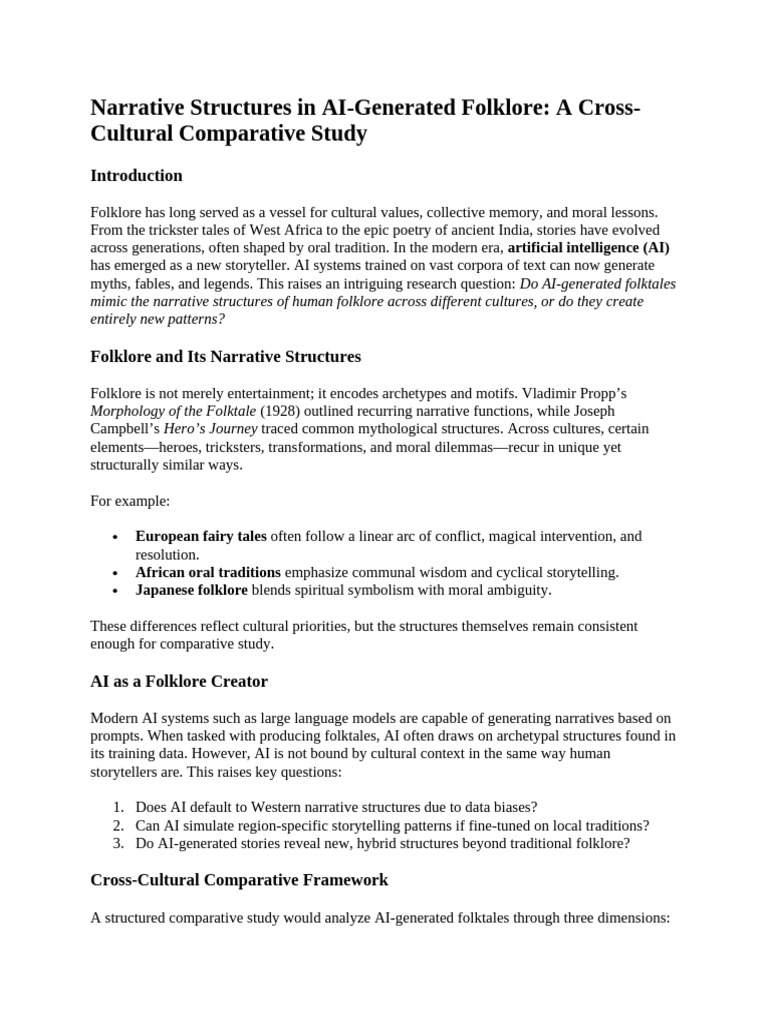 Narrative Structures in AI-Generated Folklore A Cross-Cultural Comparative Study | PDF ...