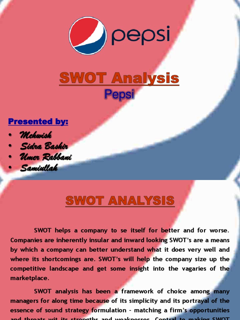 Swot Analysis Pepsi | PDF | Pepsi Co | Economies
