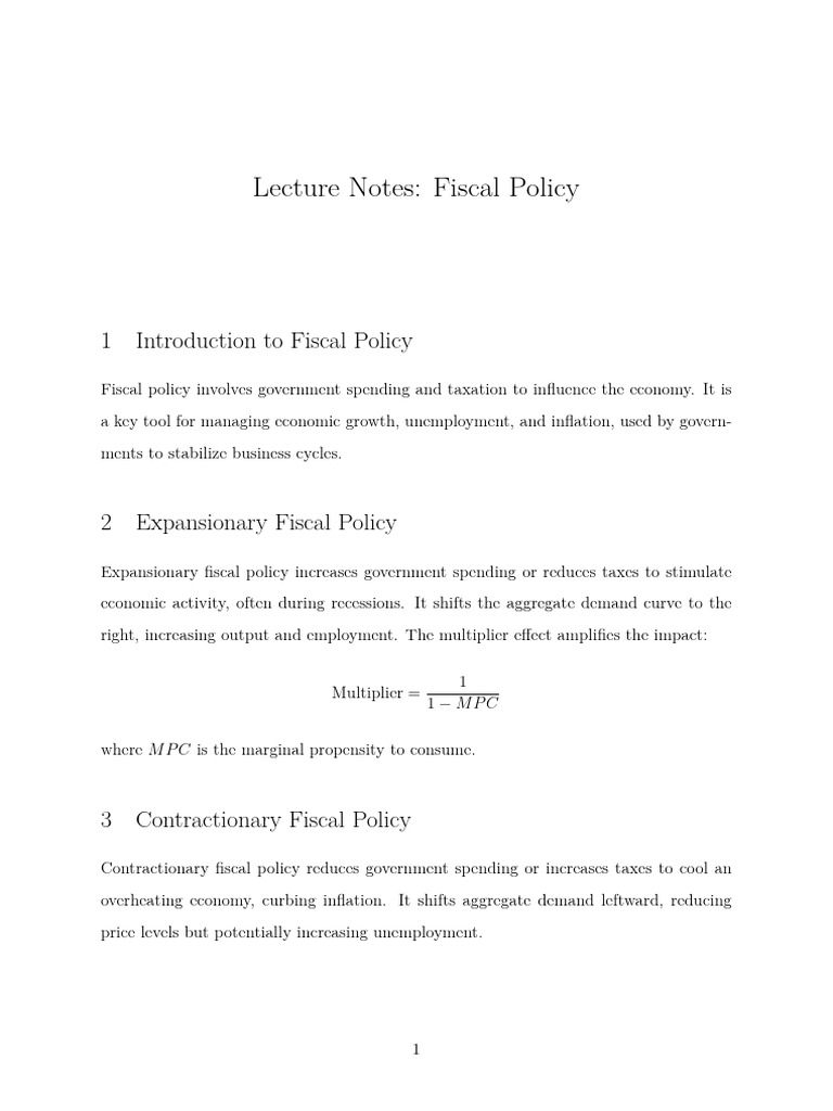 Lecture Notes: Fiscal Policy | PDF