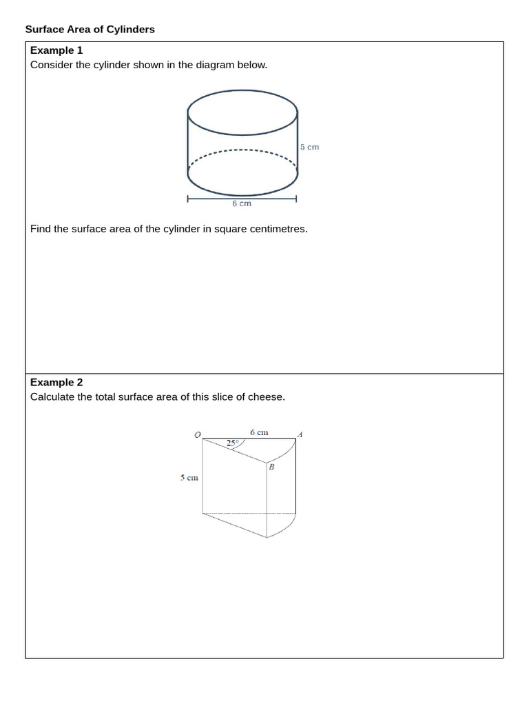 Surface Area of Cylinders | PDF