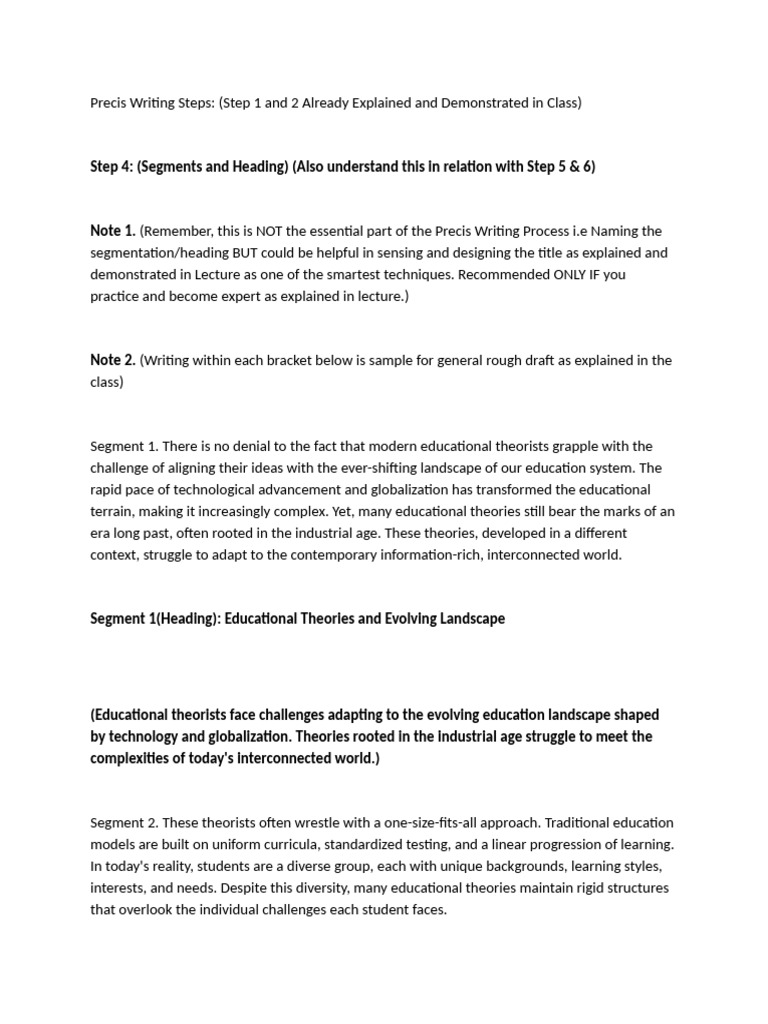 Precis Writing Steps 4 (Heading) | PDF | Cognition | Liberal Arts Education