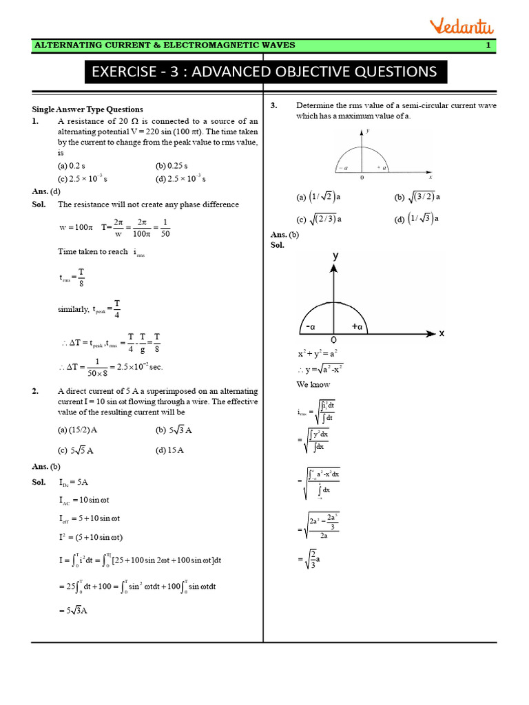 Alternate Current and Electromagnetic Waves (EX - 3) | PDF | Inductance ...