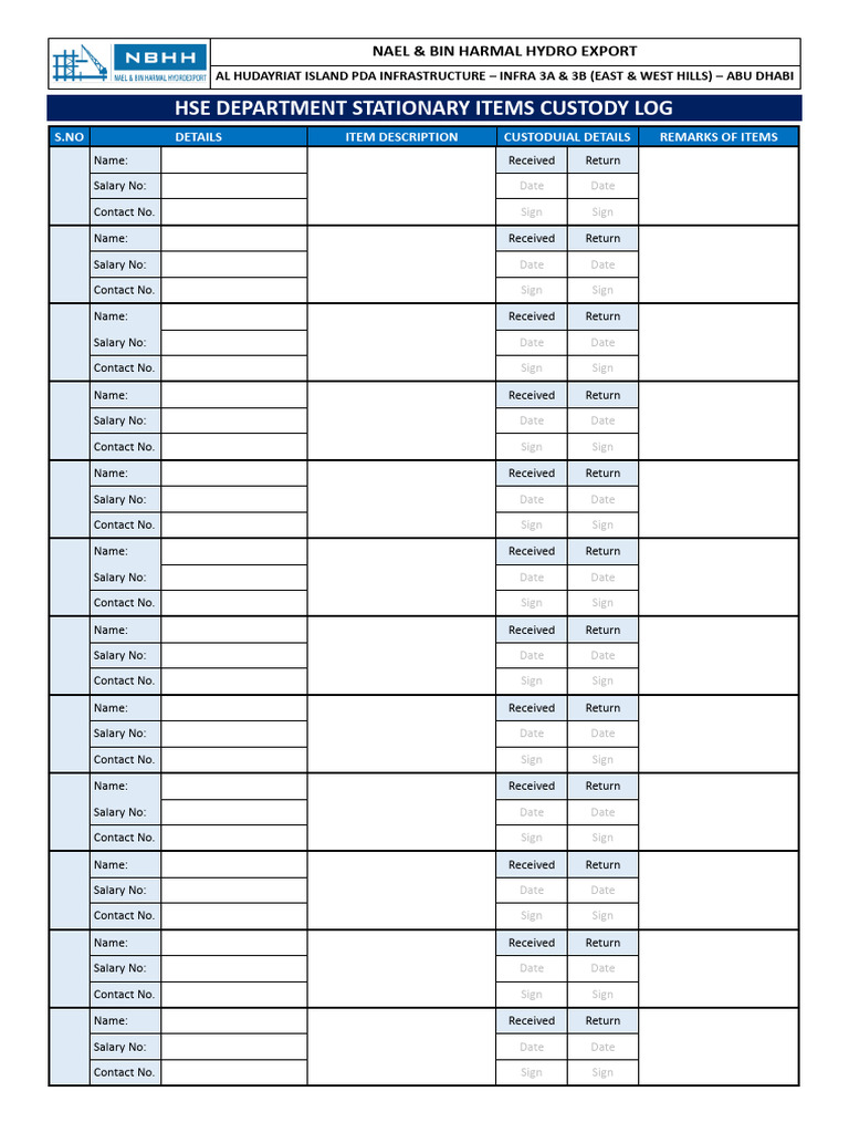 Hse Department Stationary Items Custody Log | PDF