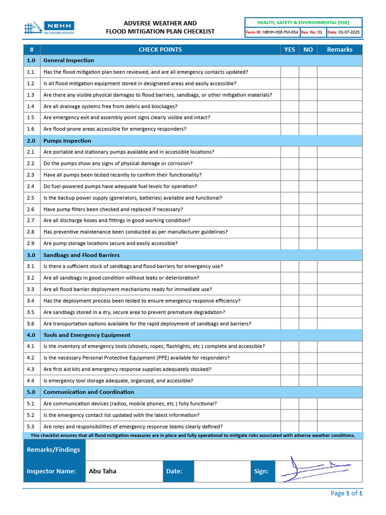 Nbhh-Hse-Fm-054 Rev 01 Adverse Weather and Flood Mitigation Plan ...