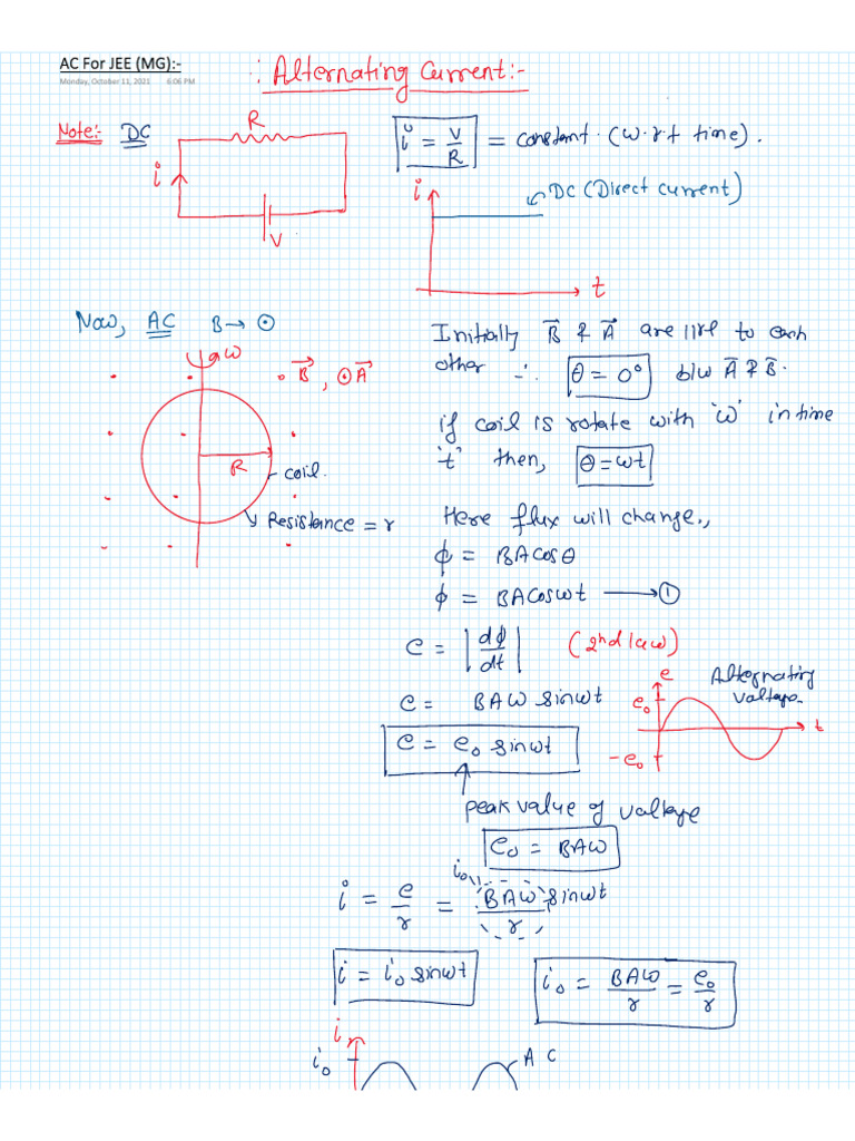Alternating Current - Handwritten Notes by Sandeep Sir (For JEE & NEET ...