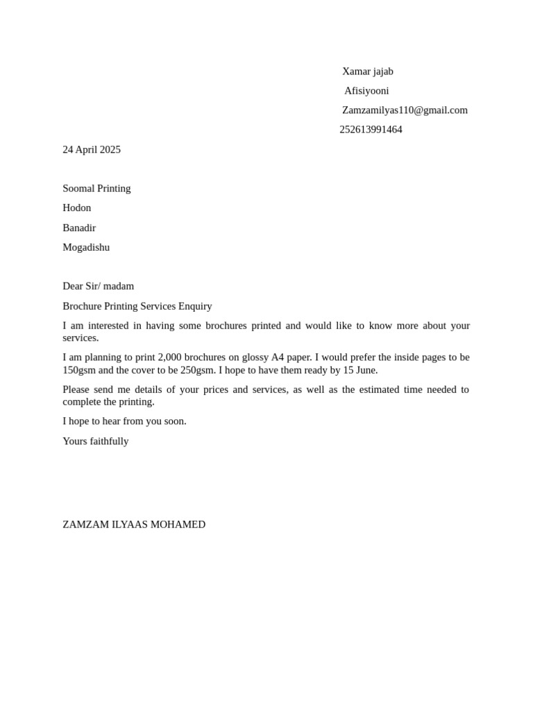 Letter Enquiry 1 | PDF