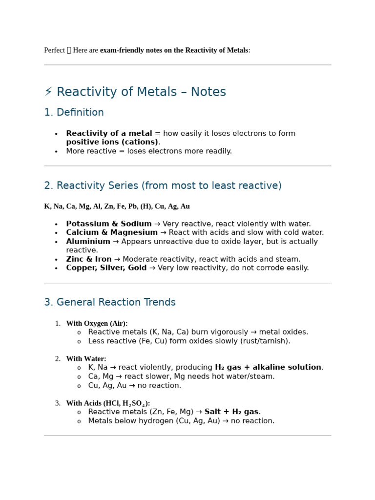 Reactivity of Metals | PDF