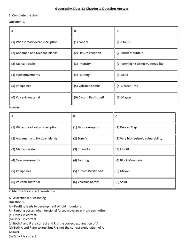 Geography Class 11 Chapter 1 Question Answer | PDF | Fault (Geology) | Lava