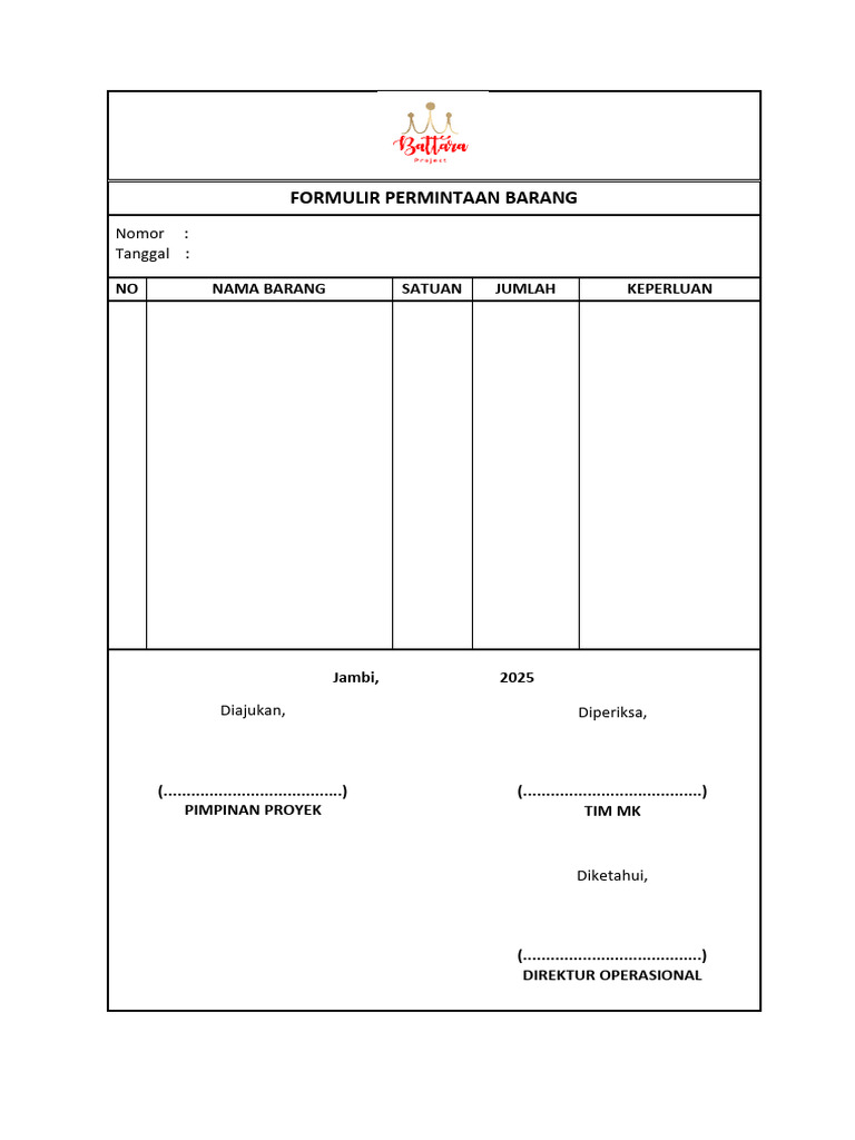 Formulir Permintaan Barang Proyek | PDF