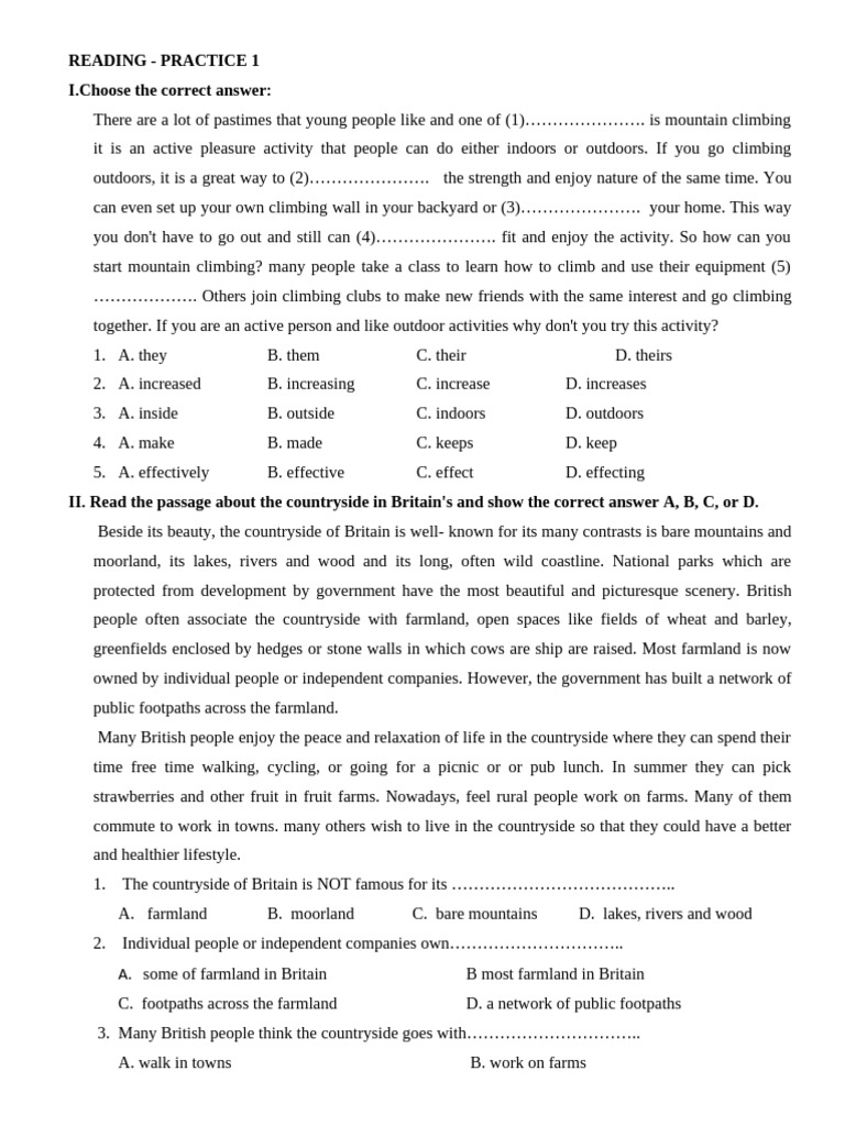Grade 8 - Reading - Practice 1 | PDF