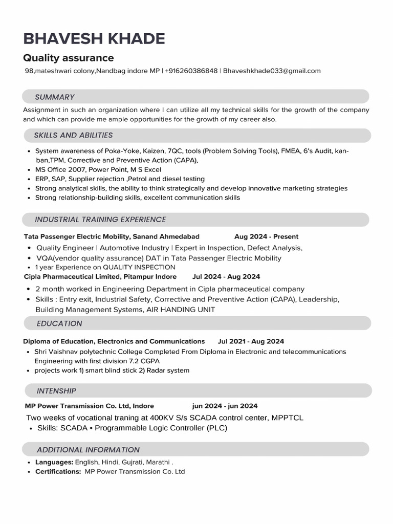 RESUME Bhavesh Khade 9 | PDF