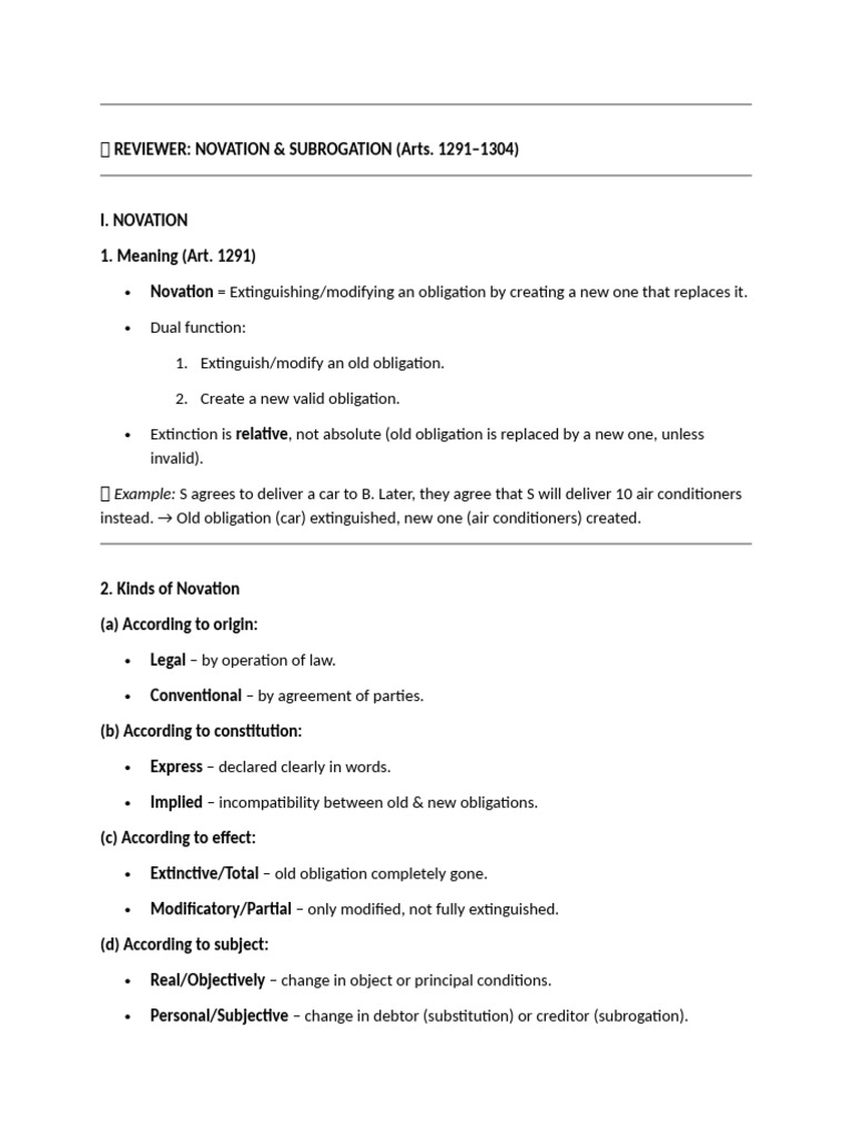 Novation and Subrogation Explained | PDF | Debtor | Subrogation
