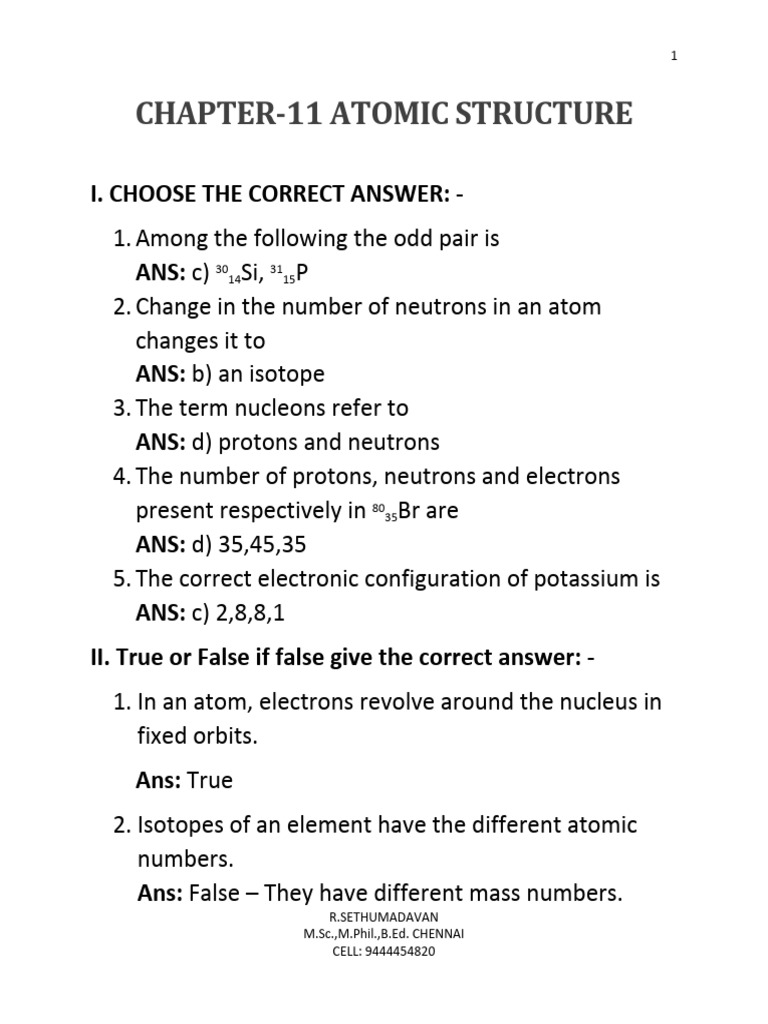 Atomic Structure: Key Concepts & Questions | PDF | Atomic Nucleus | Atoms