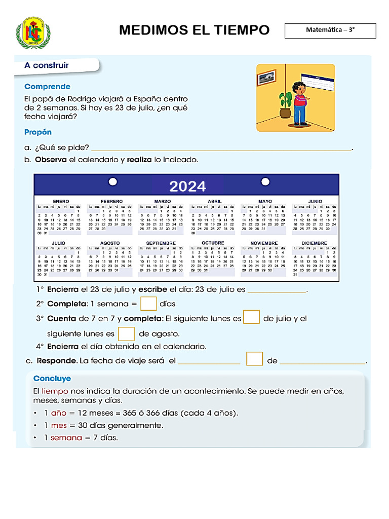 Ficha Mat. Medimos El Tiempo 3° | PDF