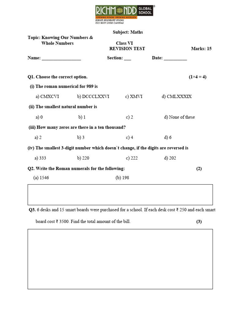 Maths Class 6 Chapter 1 and 2 | PDF