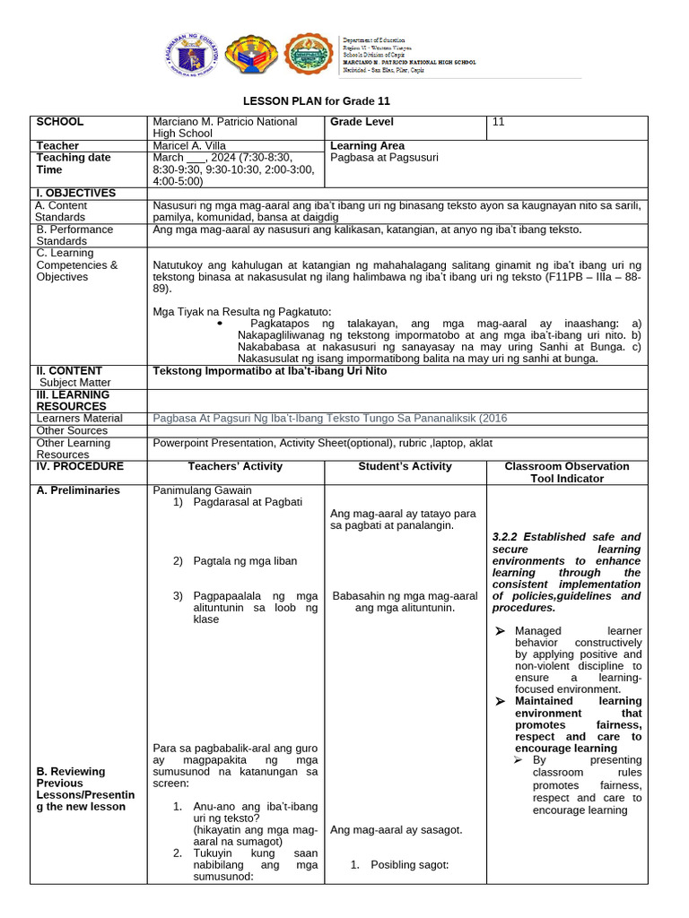 Lesson Plan For Co | PDF