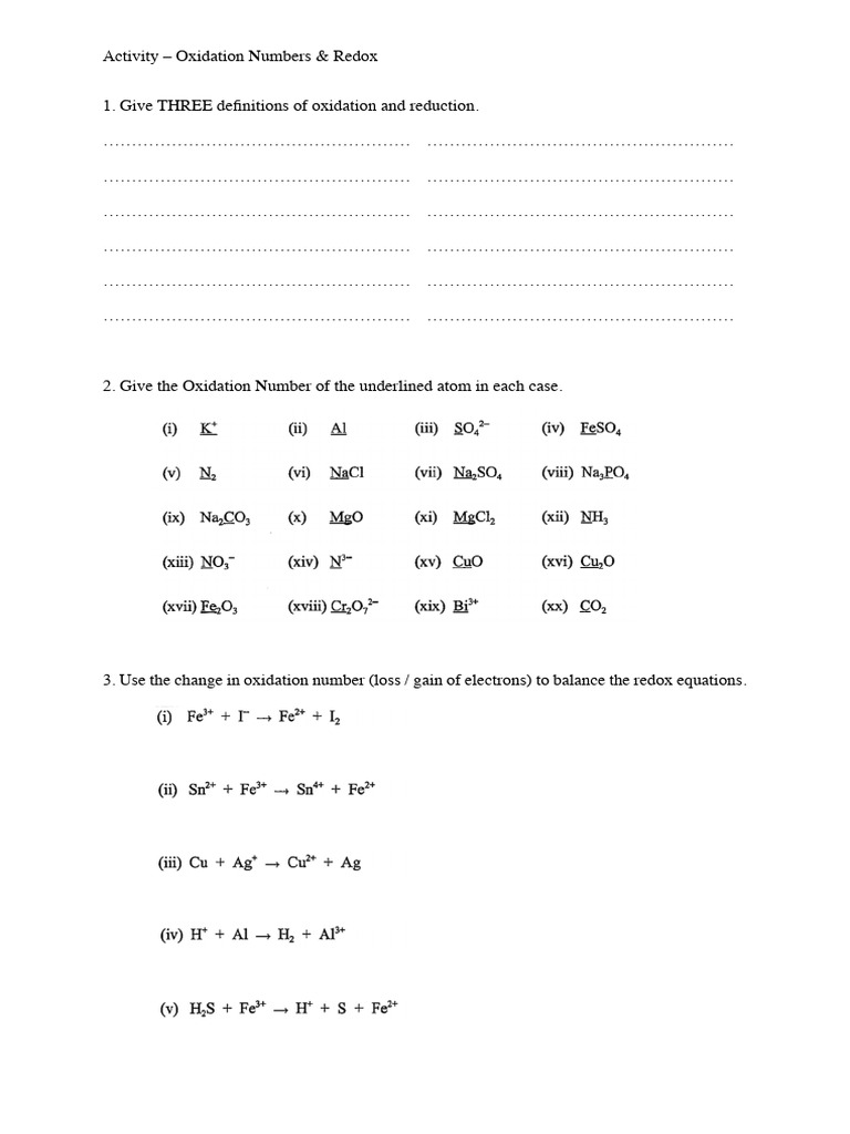 Redox and Oxidation Numbers | PDF