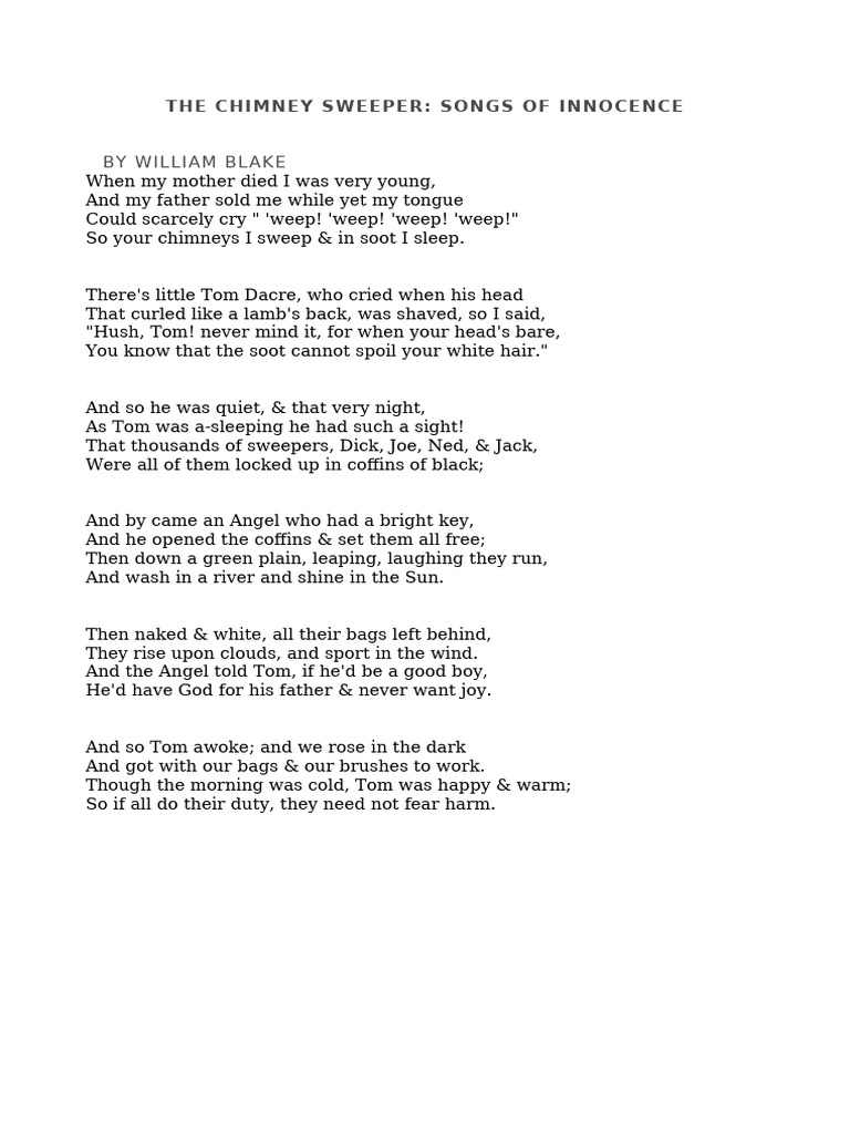 Blake's Chimney Sweeper Poems | PDF