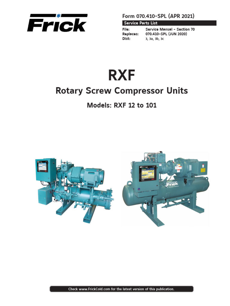 RXF Rotary Screw Compressor Parts List | PDF | Pump | Valve