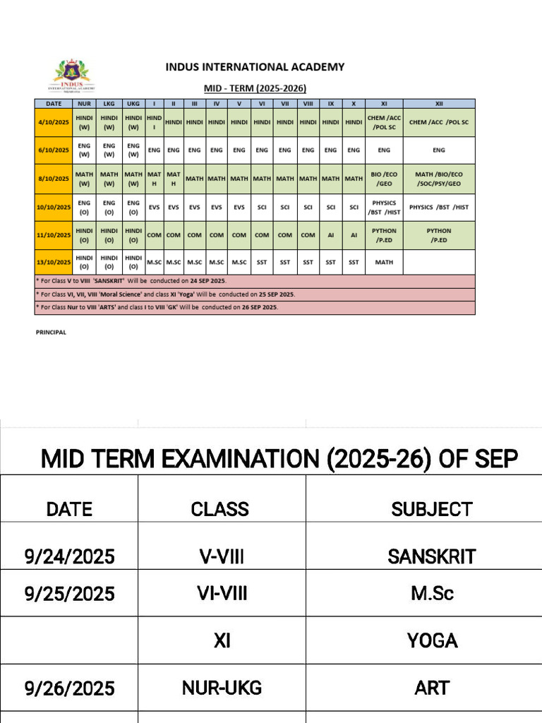 Timetable Midterm 2025-26 | PDF | Languages Of India