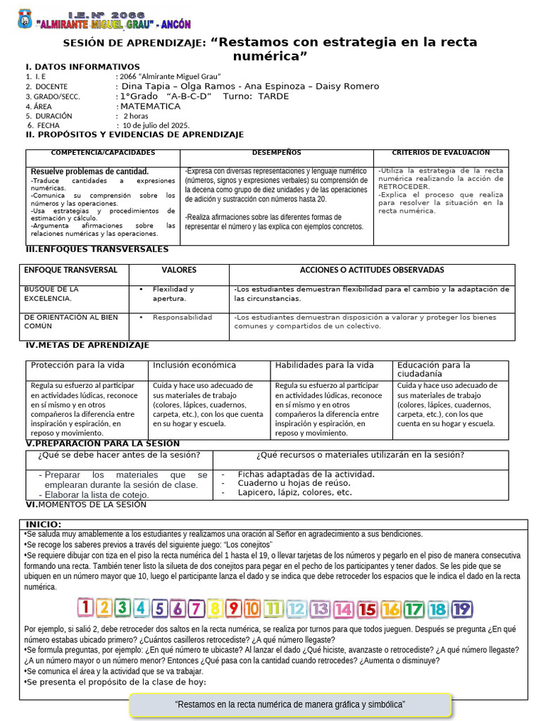 Sem 2 Ses 2 U4 Mat Restamos Con Estrategias en La Recta Númerica | PDF ...