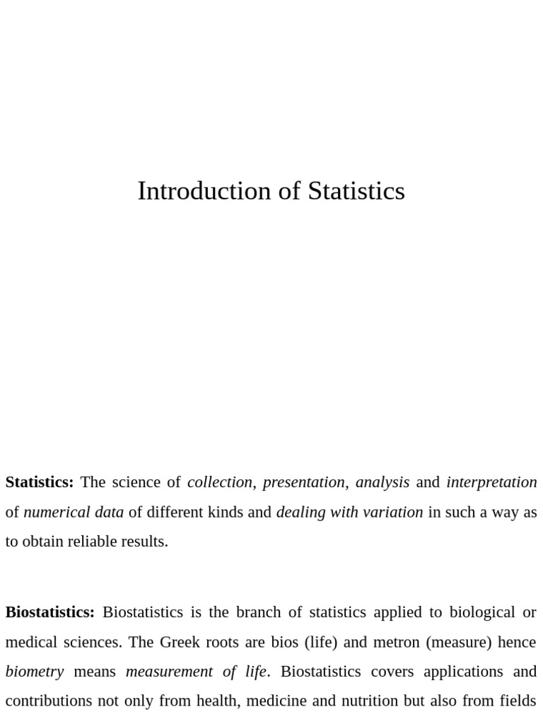 Introduction of Statistics | PDF | Level Of Measurement | Biostatistics