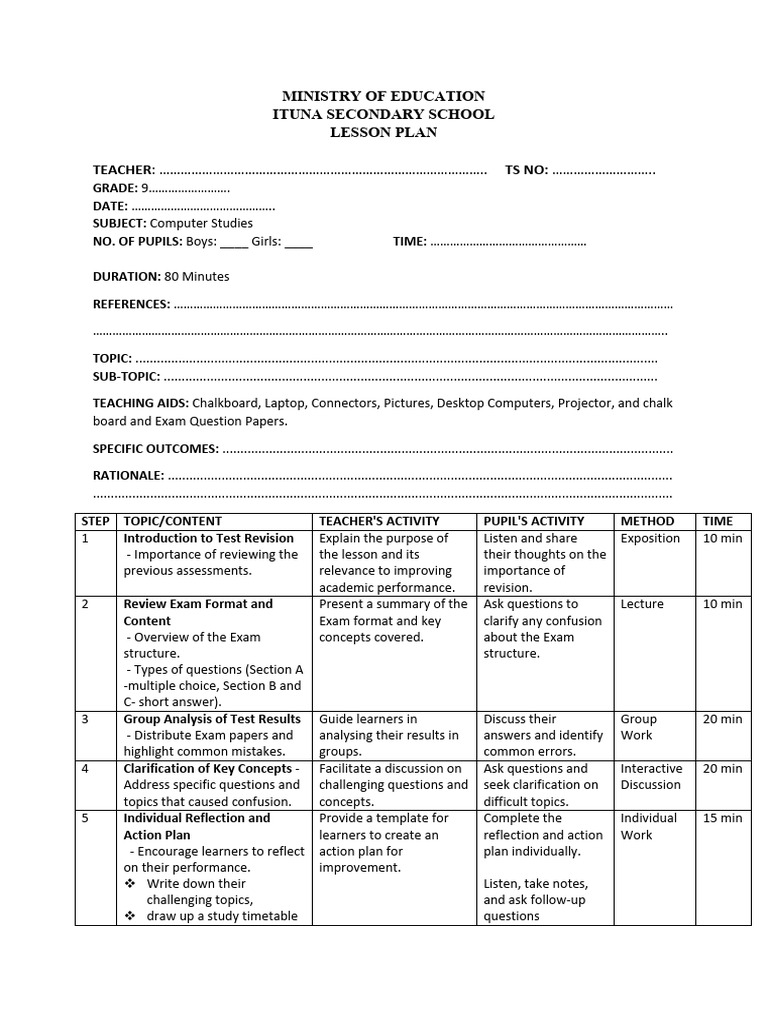 Grade 9 ICT Lesson Plan Guide | PDF | Teachers | Teaching