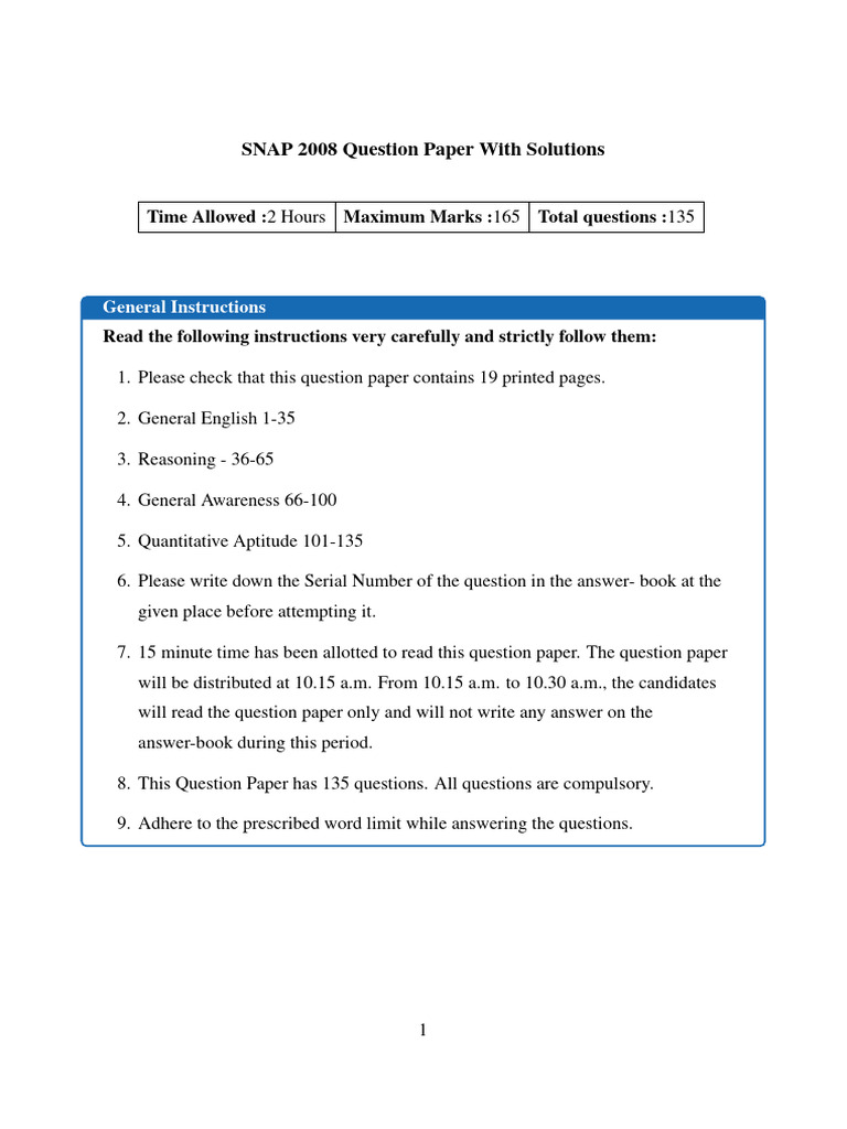 SNAP 2008 Question Paper | PDF | Parking | Car