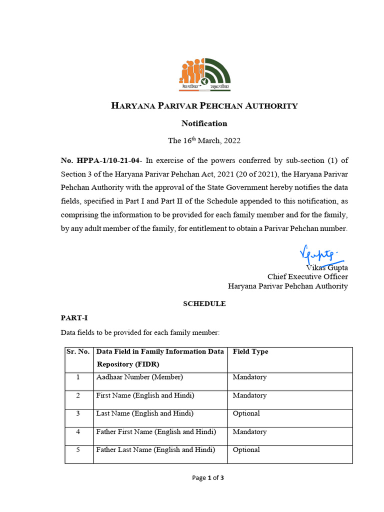 Haryana Family Identification Data Fields | PDF | Access Control ...