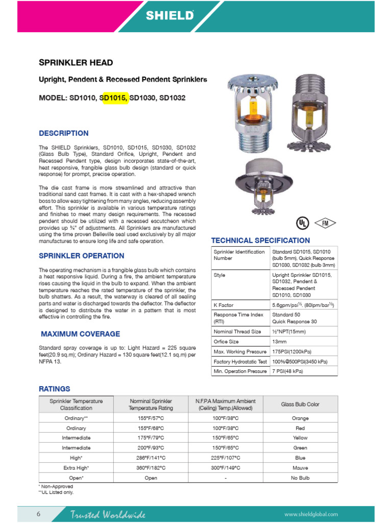 Shield Sprinkler Models Overview | PDF | Fire Sprinkler System | Pipe ...
