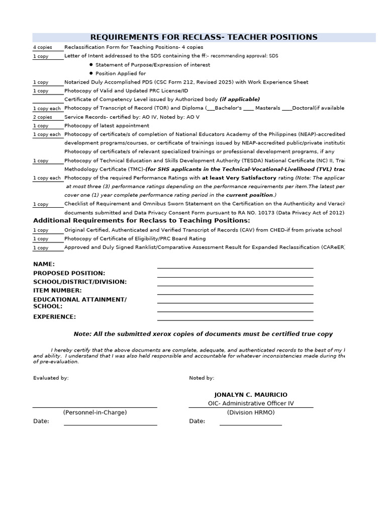 Reclassification Requirements for Teachers | PDF | Educational ...