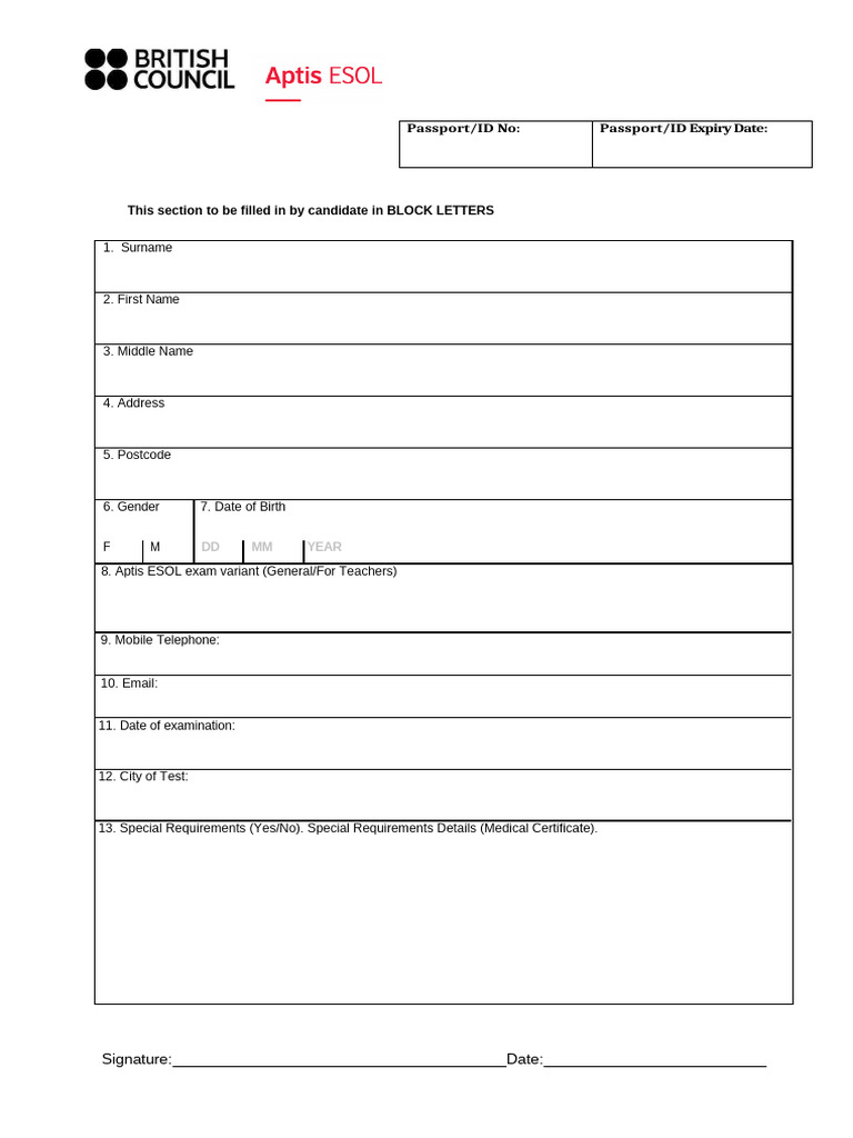 Aptis Esol Application Form | PDF