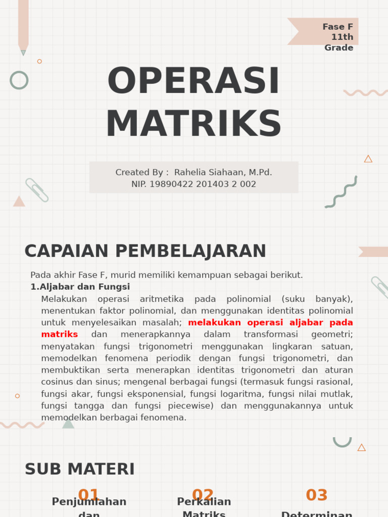 Materi Ajar - Operasi Matriks - Kelas XI | PDF