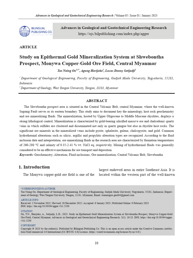 Study On Epithermal Gold Mineralization System at | PDF | Minerals | Ore