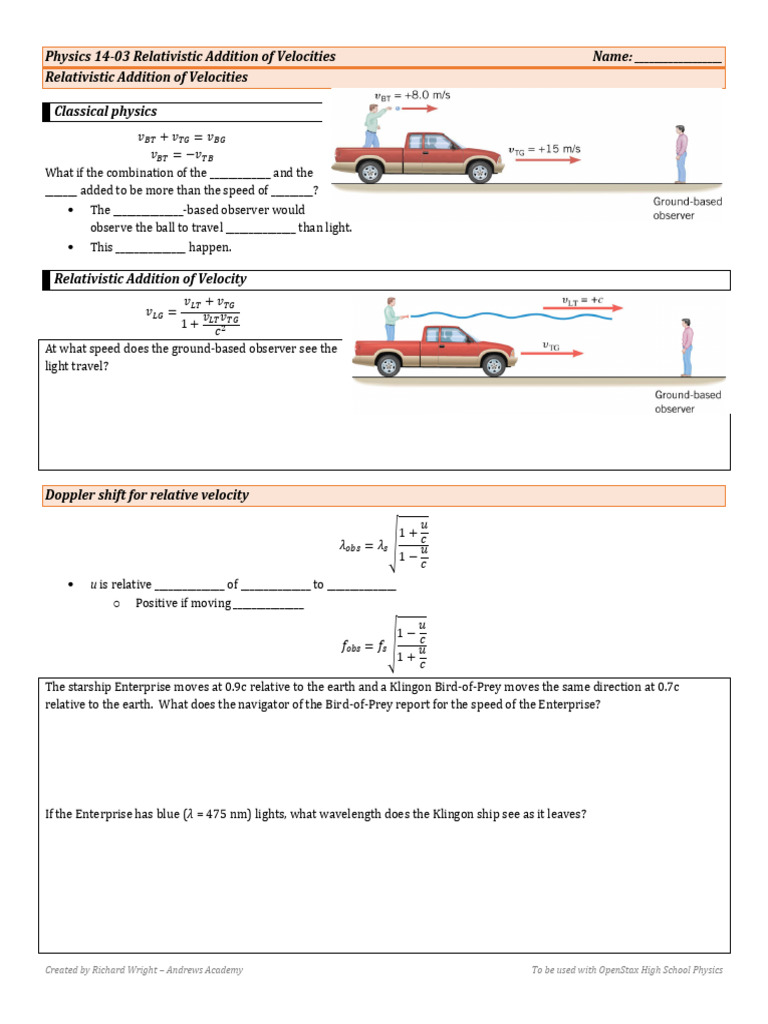 HSPhysics 14-03 Relativistic Addition of Velocities | PDF | Special ...