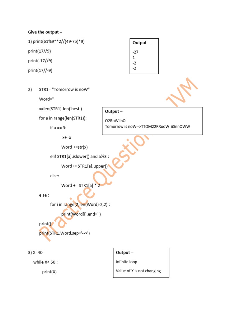 CS Output PracticeQuestions Class11 | PDF