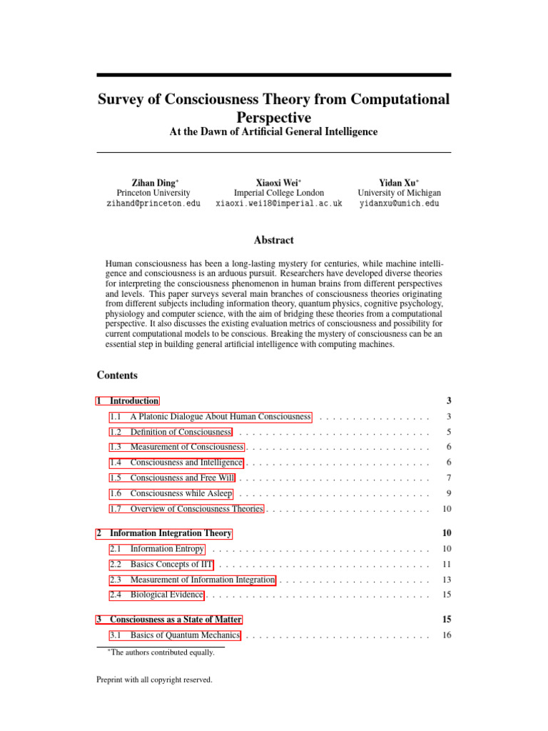 Survey of Consciousness Theory From Computational Perspective | PDF ...