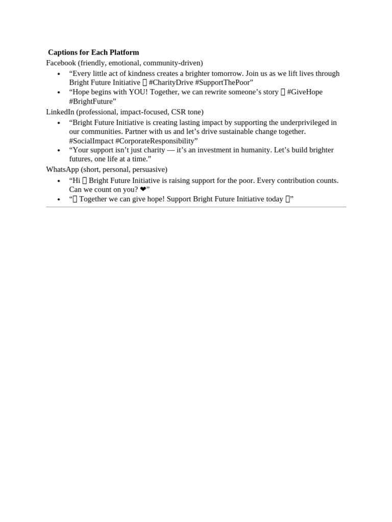 Captions For Each Platform | PDF