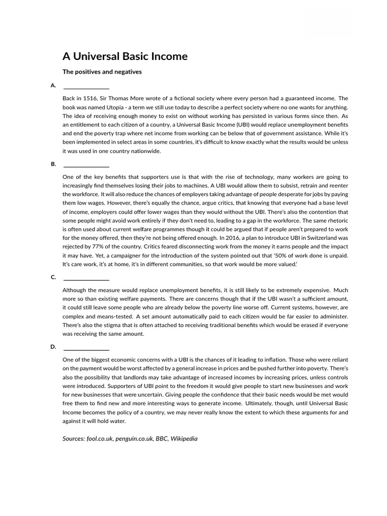 TEXT A Universal Basic Income The Positives and Negatives | PDF ...