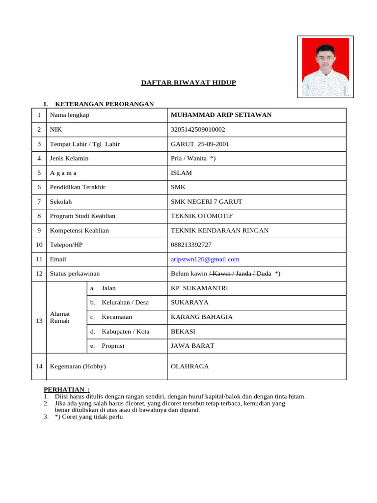 Riwayat Hidup Muhammad Arip Setiawan | PDF