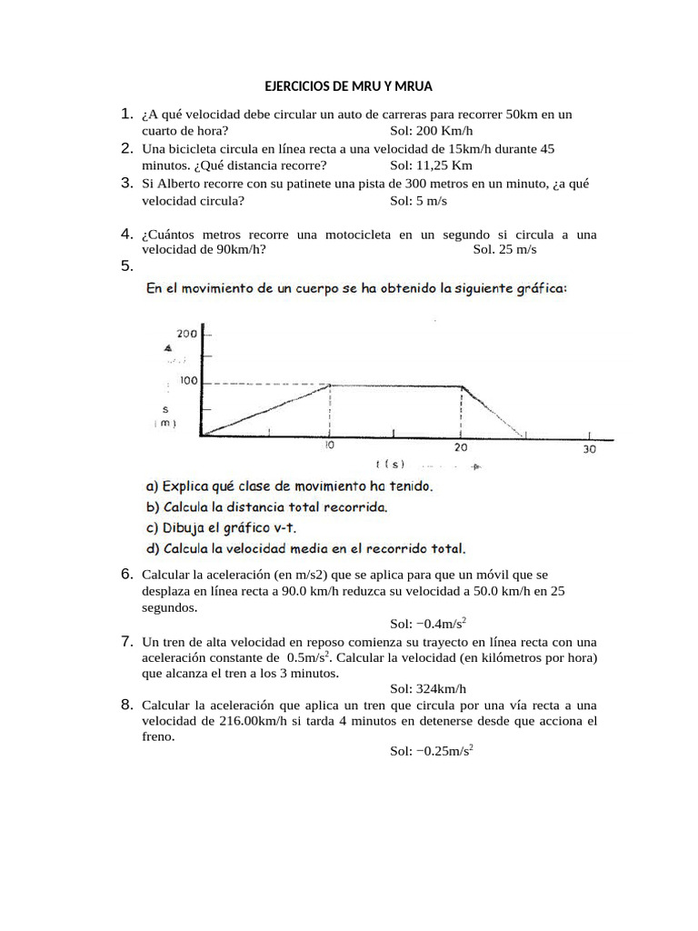 Ejercicios de MRU y MRUA | PDF