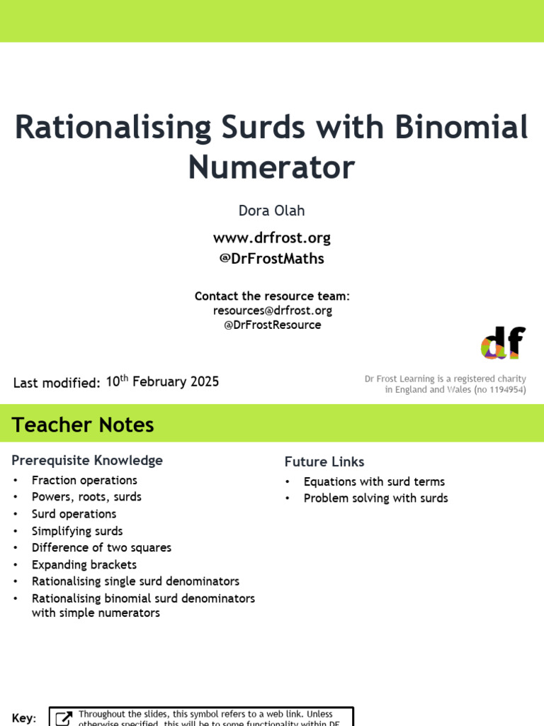 Rationalising Surds With Binomial Numerator - Lesson | PDF | Elementary ...